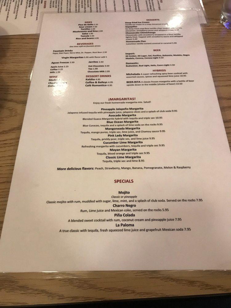 Menu at Una Ves Mas Mexican Restaurant, Seaside