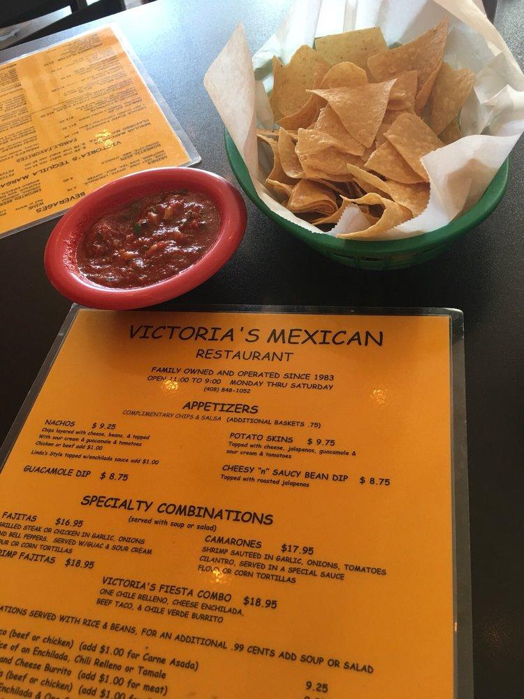 Menu at Victoria's Mexican Restaurant, Gilroy