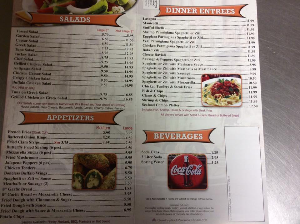 Menu at Village Pizza pizzeria, West Springfield