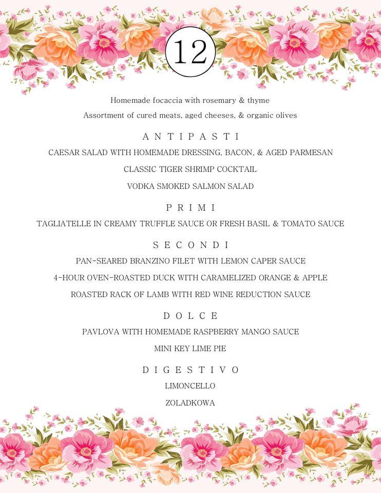 Menu at 12 Tables restaurant, Toronto