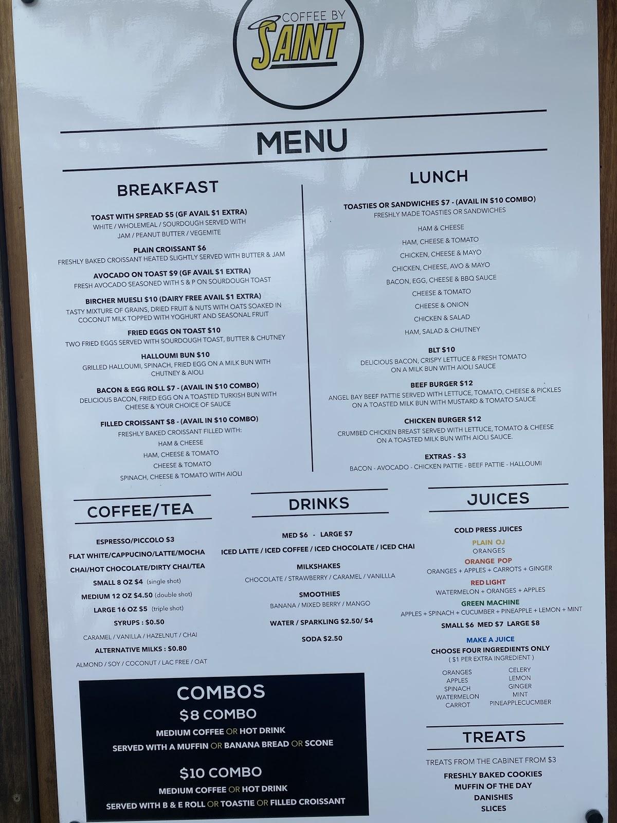 Menu at COFFEE BY SAINT cafe, Nerang