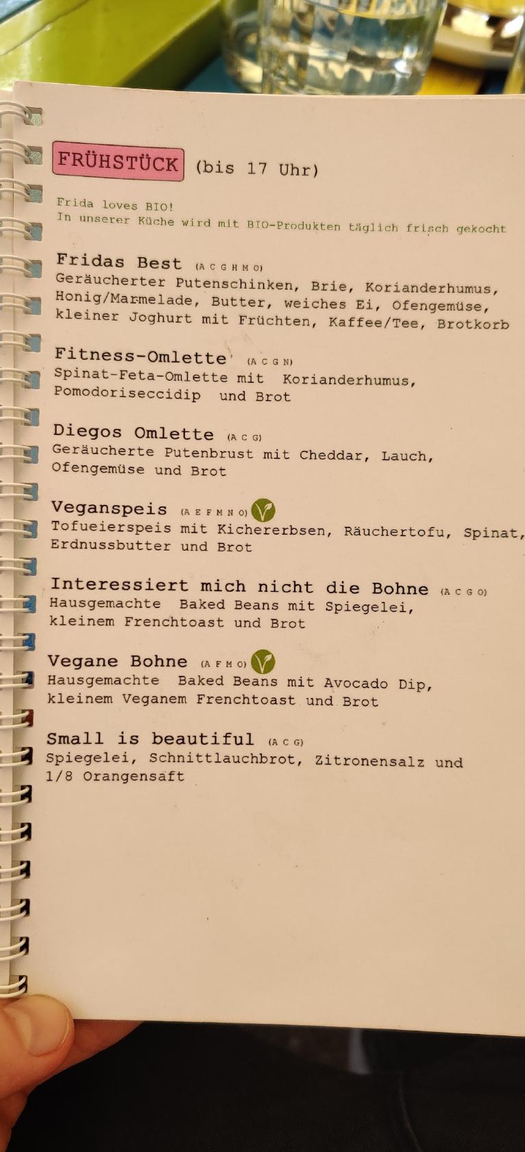 Speisekarte von Café Frida restaurant, Wien