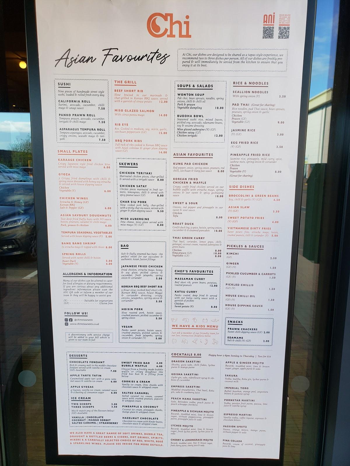 Menu at Chi Huntingdon restaurant, Huntingdon