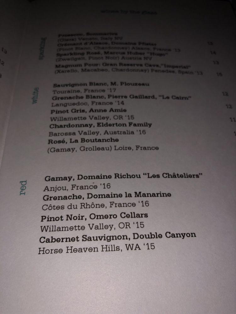 Menu at Coquette restaurant, New Orleans