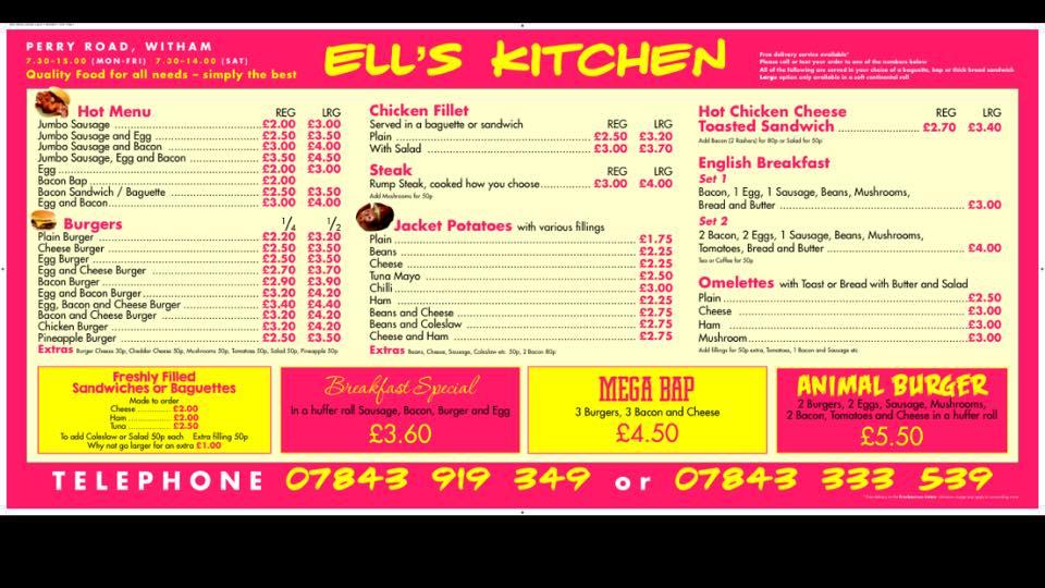 Menu at Ell's kitchen - perry road Witham restaurant, Witham