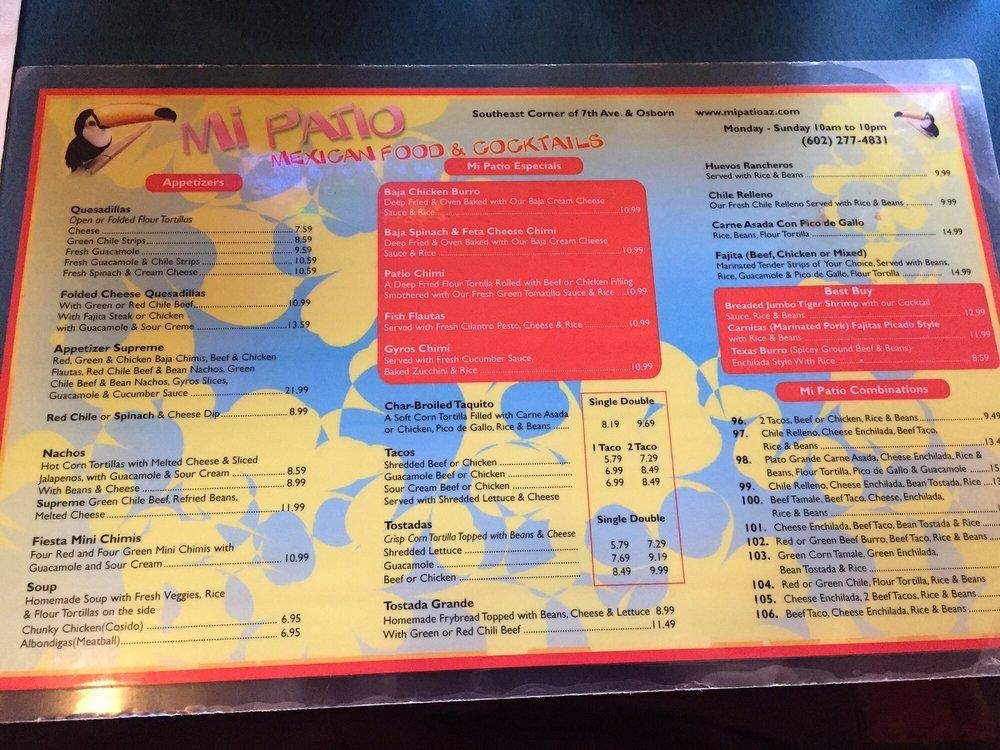 Menu at Mi Patio Mexican Restaurant, Phoenix