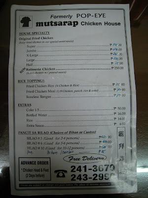 Menu at Mutsarap Fried Chicken restaurant, Manila, 364 Tomas Pinpin St