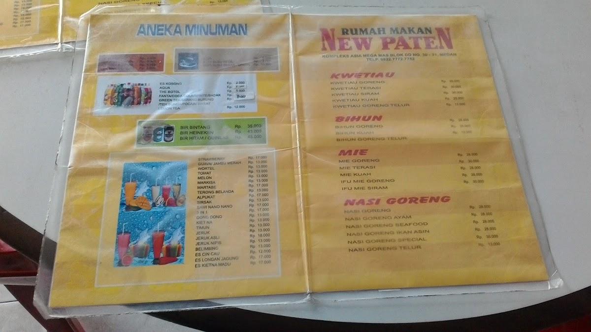 Menu at New Paten Chinese Food restaurant, Medan