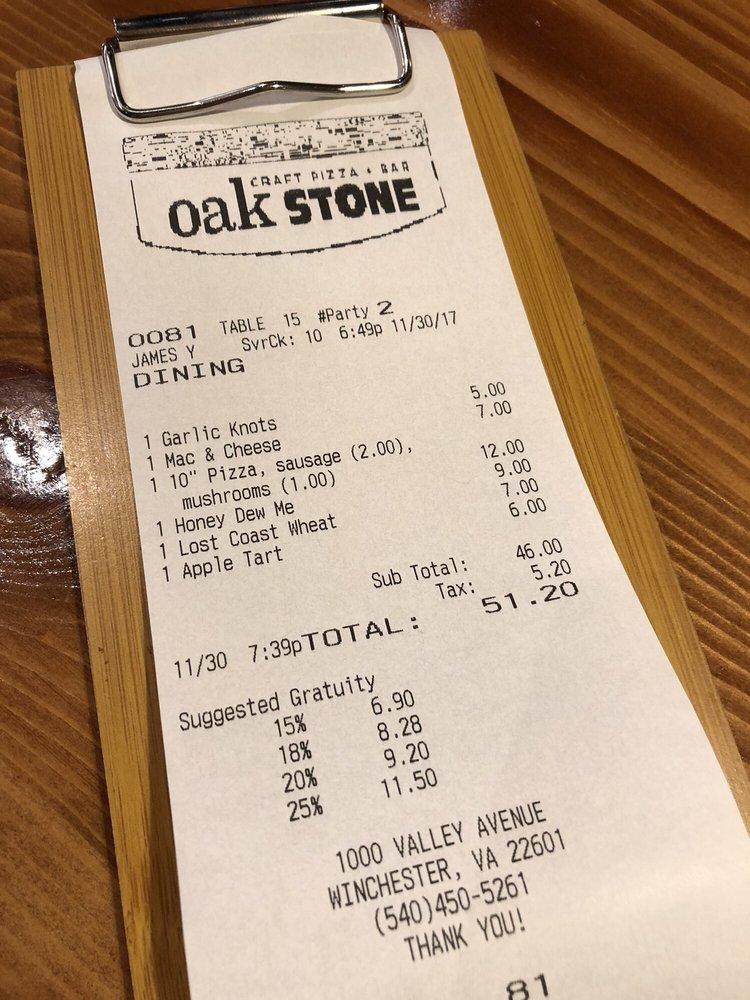 Menu at Oak Stone Craft Pizza and Bar, Winchester