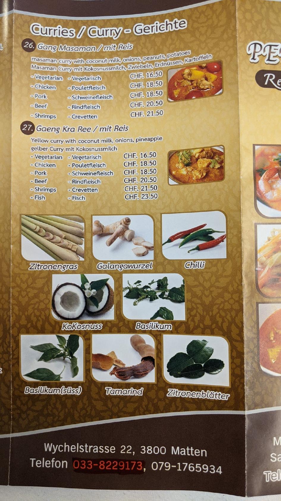 Menu at Penthai Haus, Matten bei Interlaken