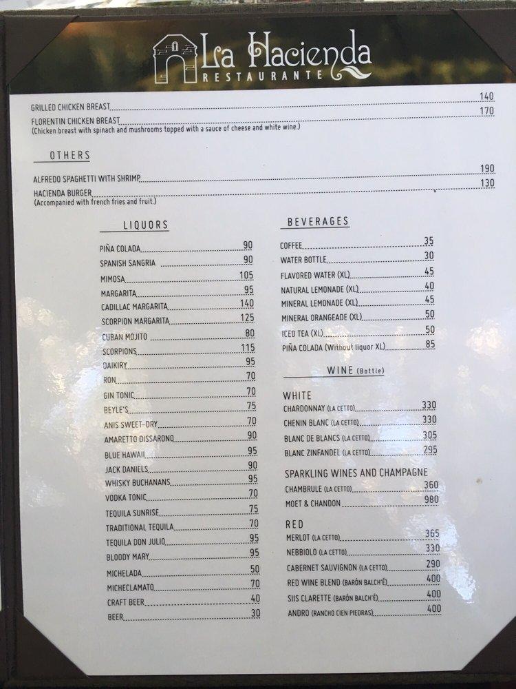Carta de Restaurante La Hacienda, Ensenada, Santos Degollado 444