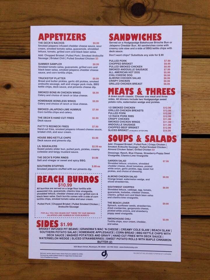 Menu at The Deck pub & bar, Muskegon