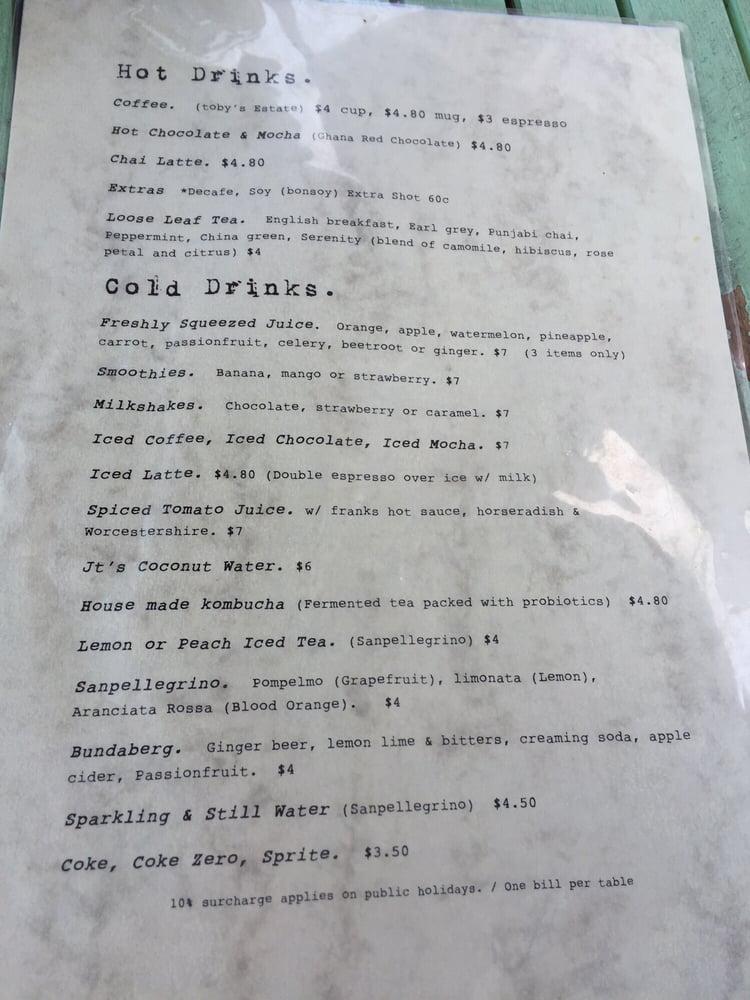 Menu at The Little Larder cafe, Port Douglas