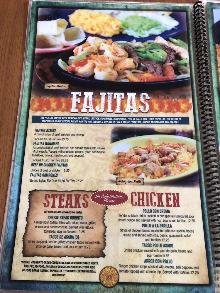 Menu at Azteca Grill restaurant, Lake Wylie