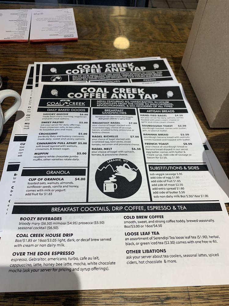 Menu at Coal Creek Coffee Downtown pizzeria, Laramie, 110 Grand Ave