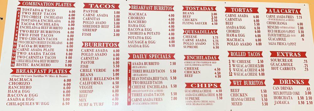 Menu at Jilberto's Mexican Food restaurant, Spring Valley, Jamacha Blvd