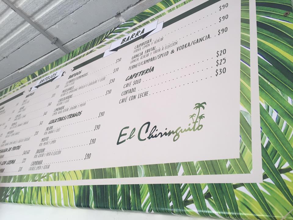 Menu at El Chiringuito restaurant, Argentina