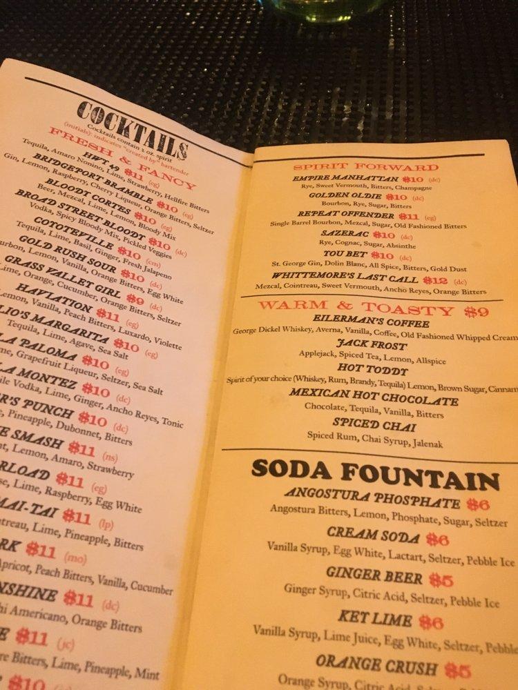 Carta de Golden Era Cocktail Bar and Lounge, Nevada City