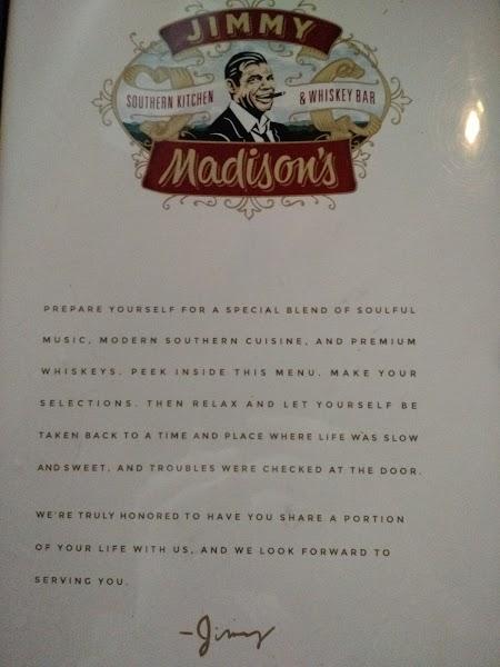 Menu at Jimmy Madison's restaurant, Harrisonburg, 121 S Main St #3602