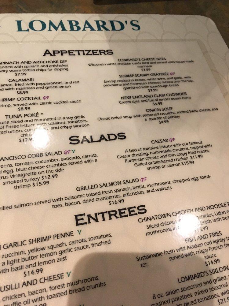 Menu at Lombard’s Seafood Grille, Orlando
