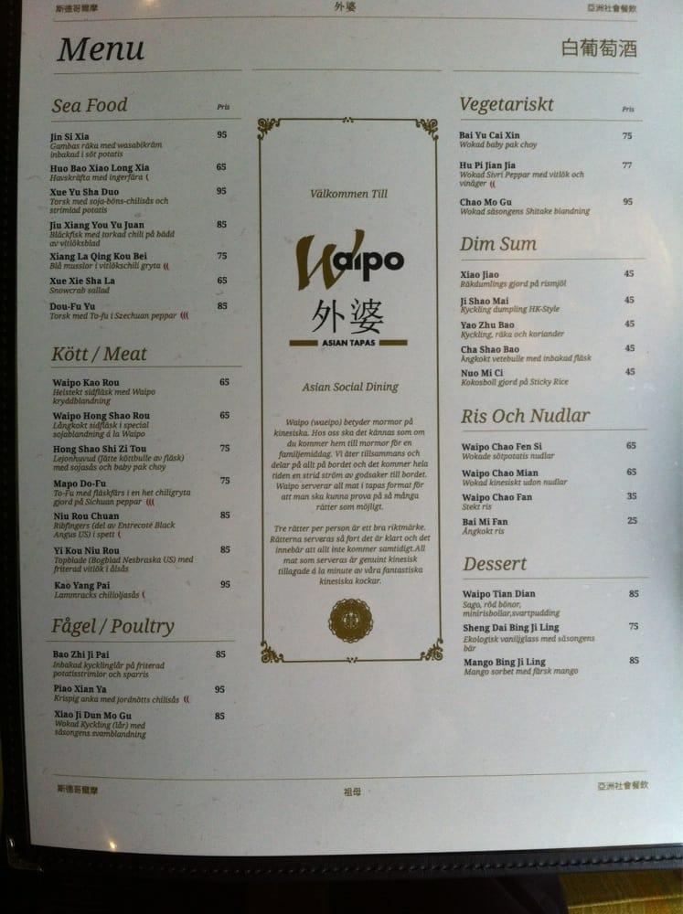 Menu at Restaurant Waipo, Stockholm