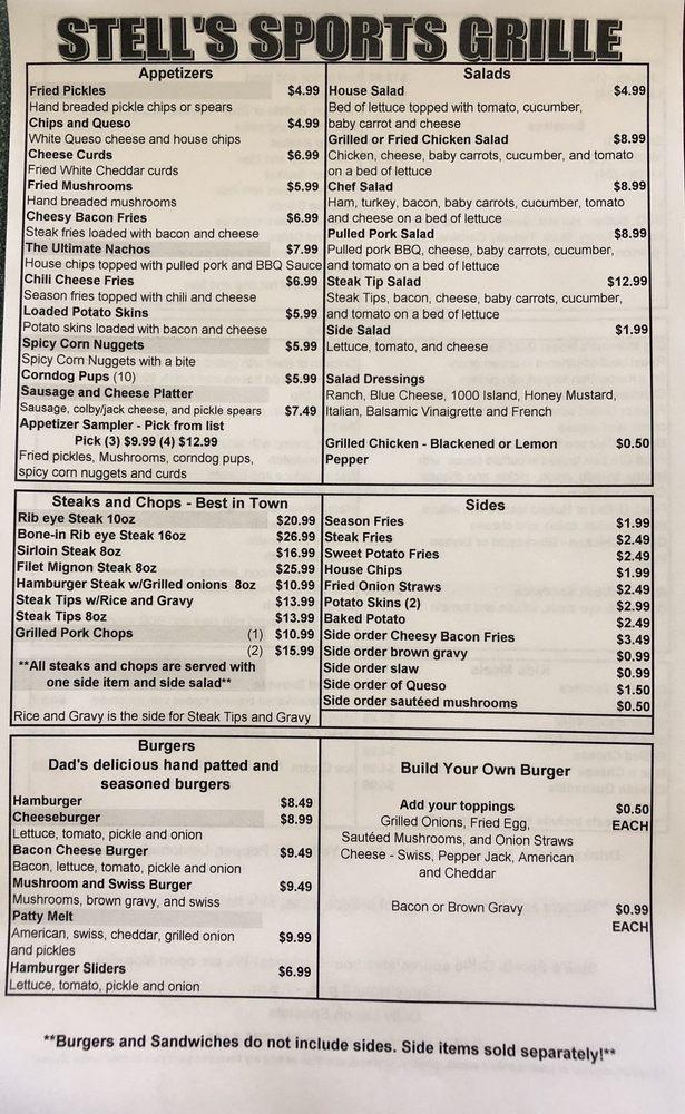 Menu at Stell's Sports Grille pub & bar, Muscle Shoals