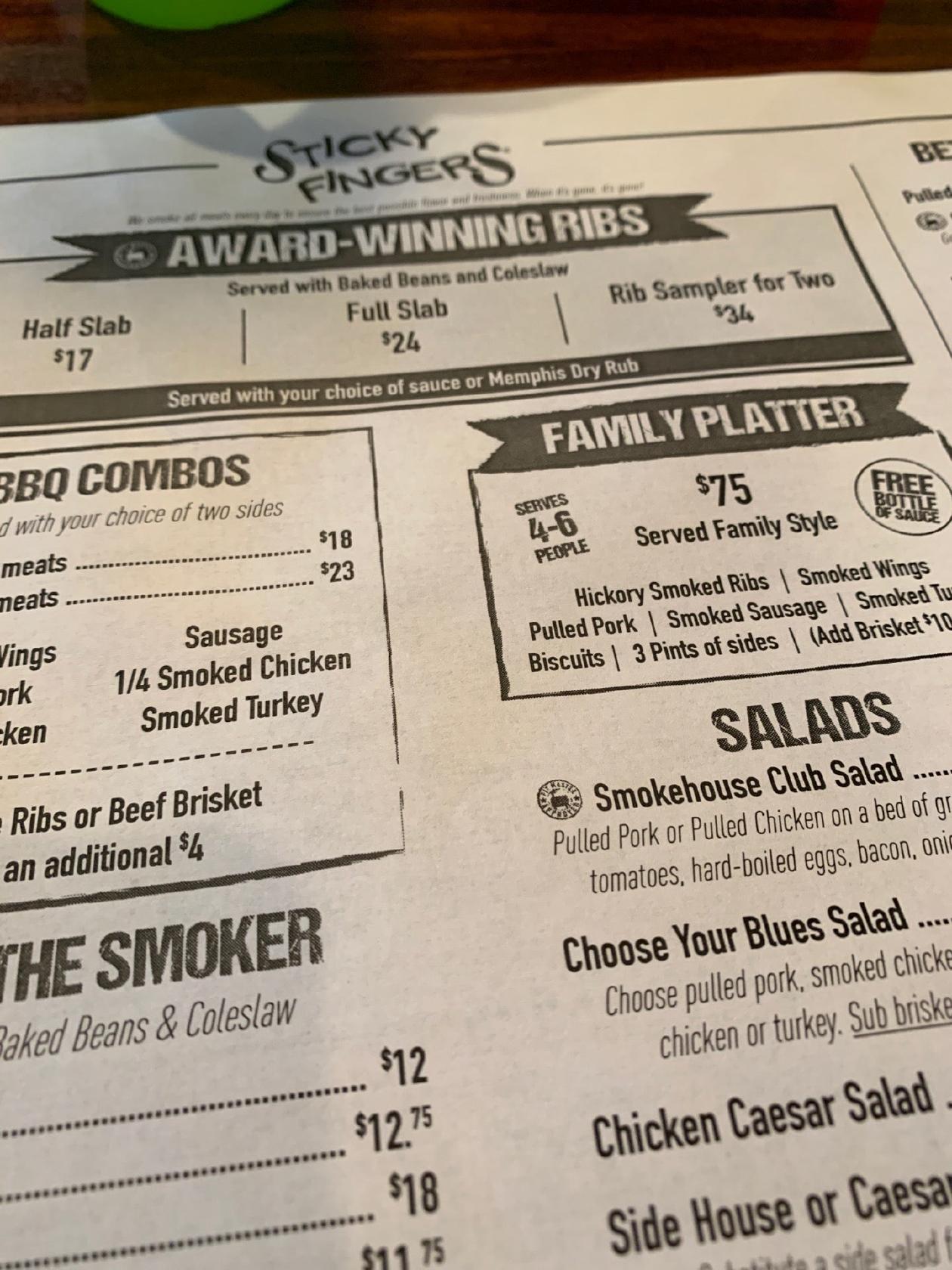 Menu at Sticky Fingers Ribhouse- BBQ North Myrtle Beach, North Myrtle ...