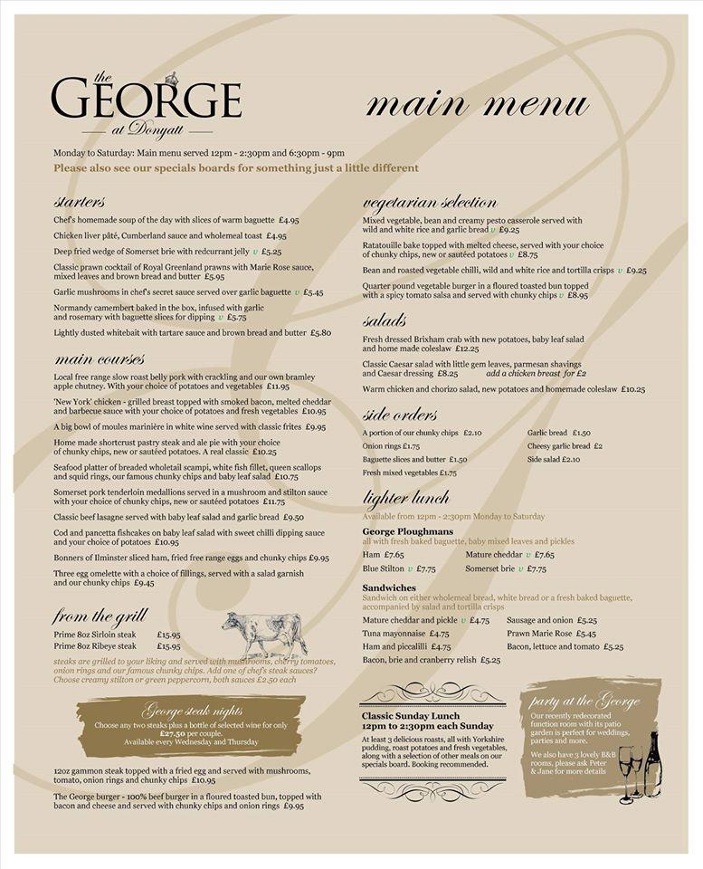 Menu at The George at Donyatt pub & bar, Ilminster