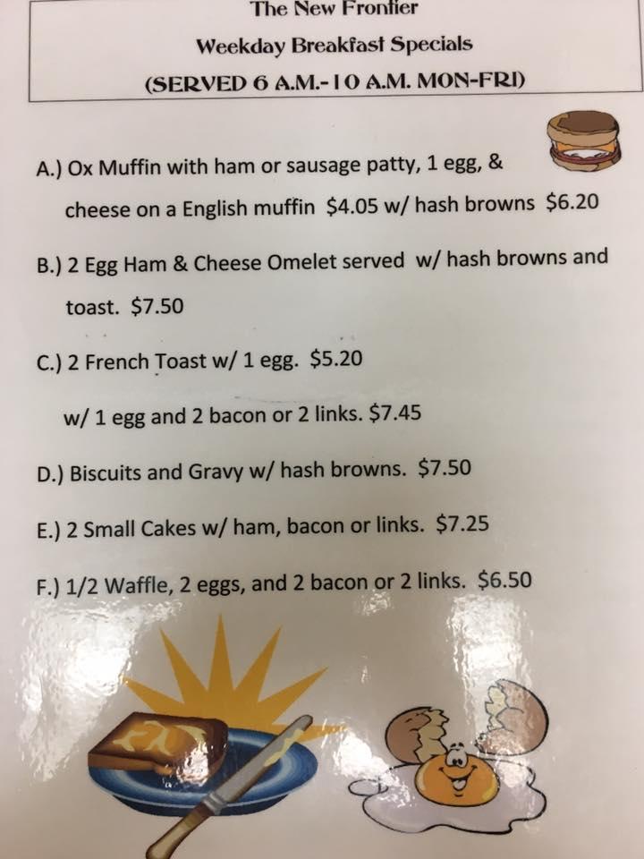 Menu at The New Frontier restaurant, Turtle Lake