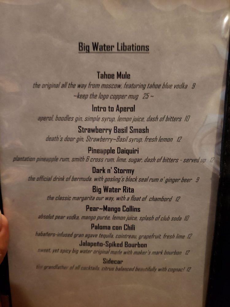Carta del pub y bar Big Water Grille, Incline Village-Crystal Bay