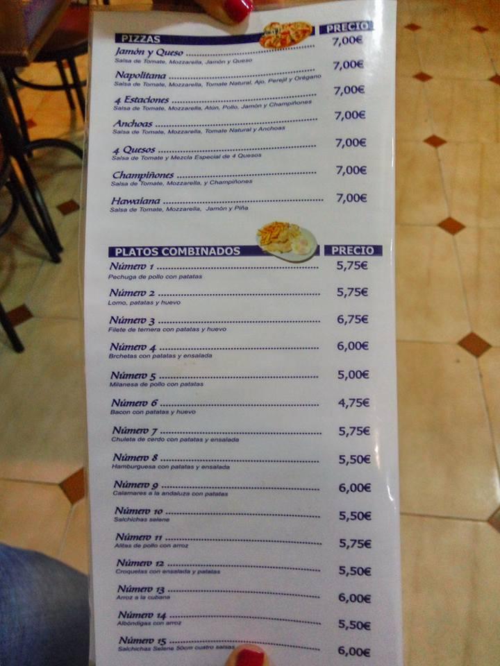 Menu at Cafeteria Selene, Vigo