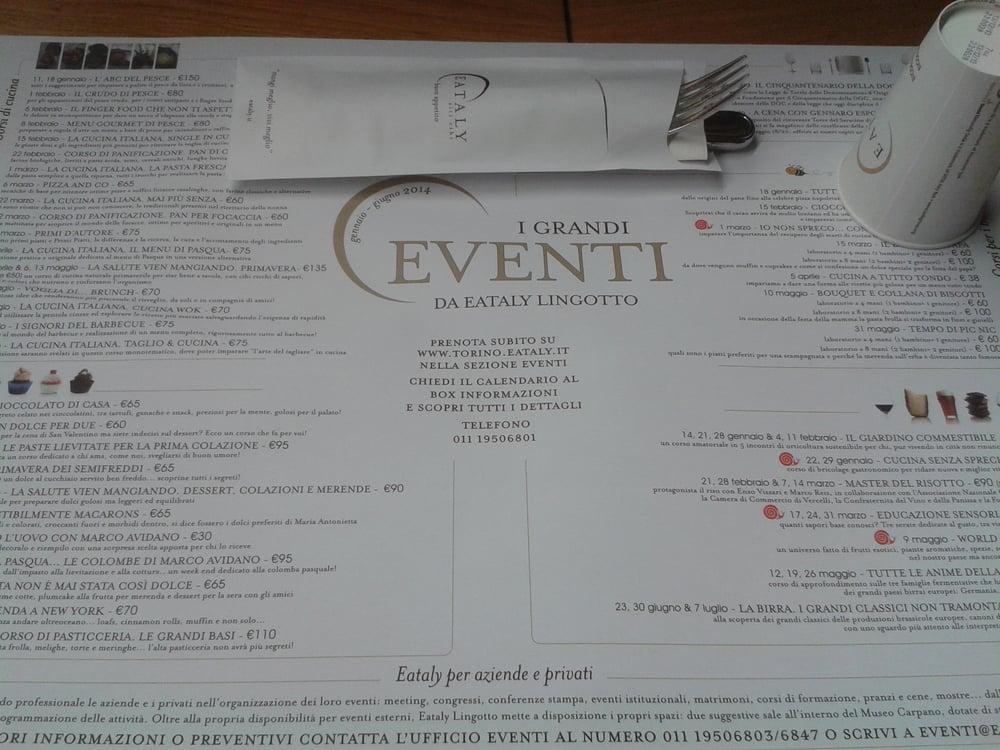 Menu da Eataly ristorante, Torino