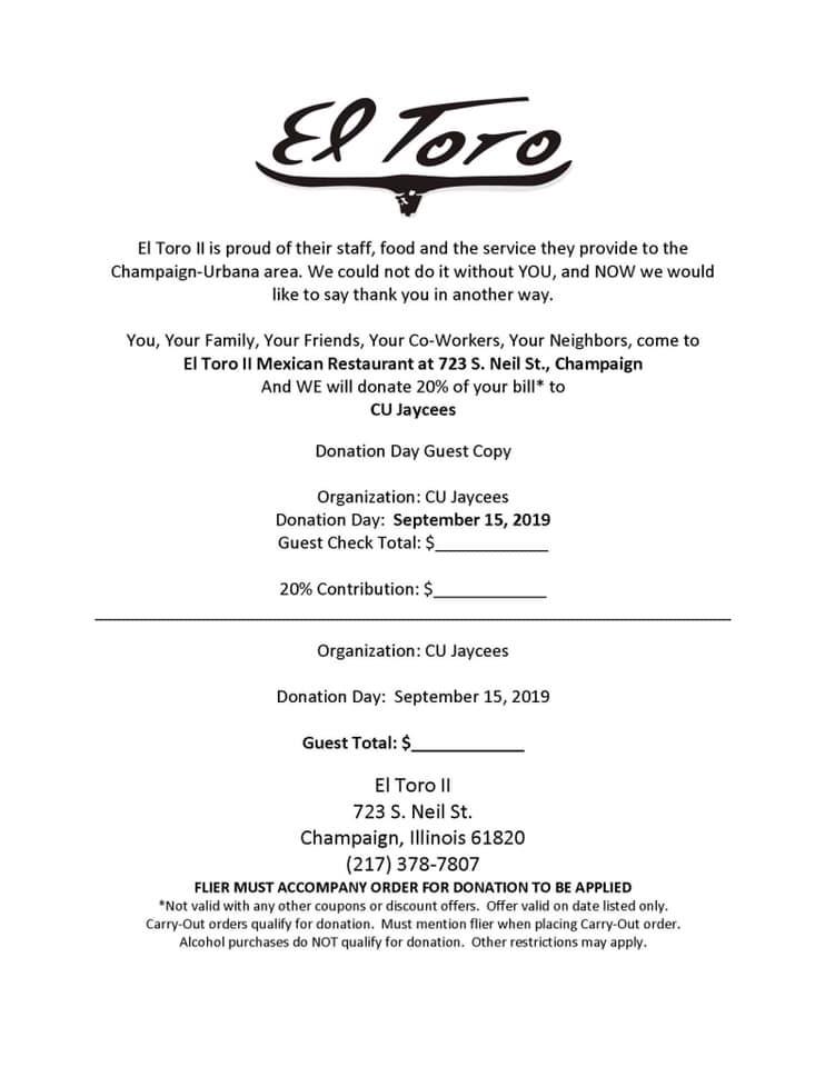 Menu at El Toro restaurant, Champaign, 1005 S Neil St