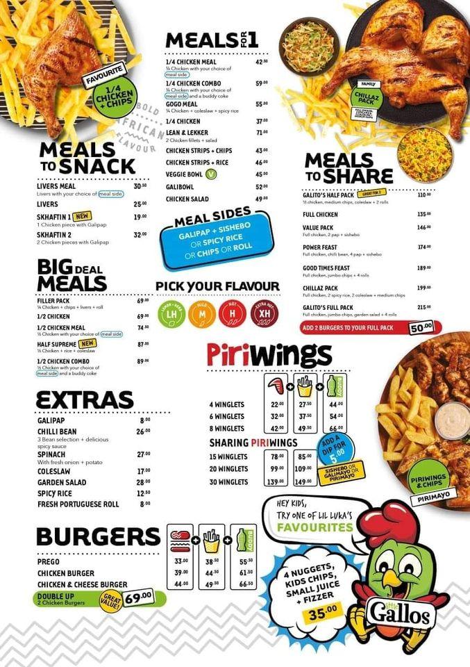 Menu at Galitos restaurant, Richards Bay, Anglers Rod