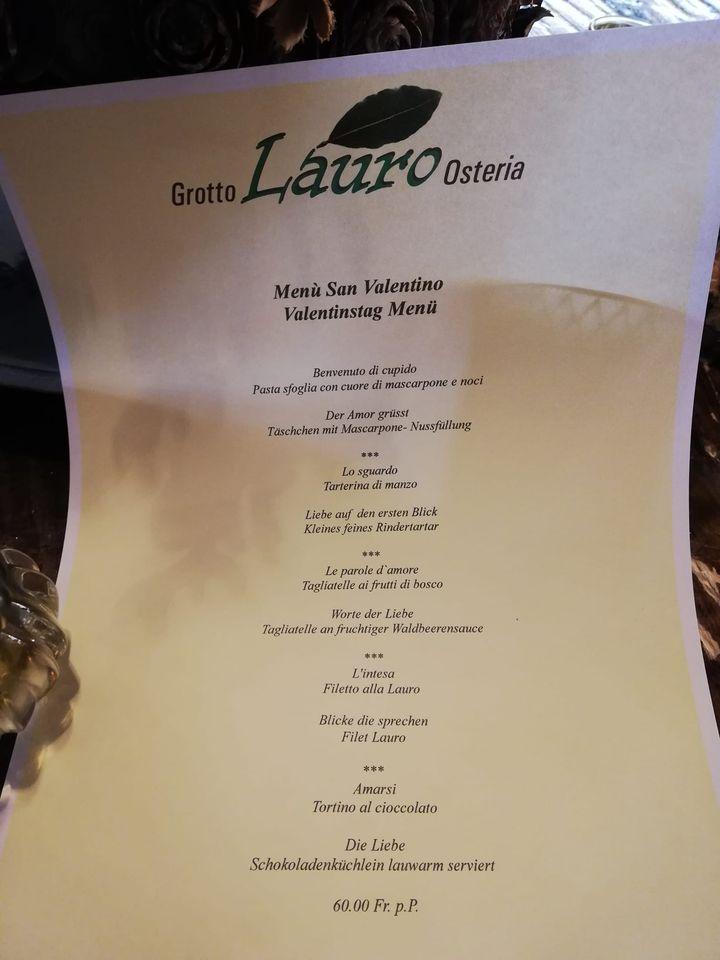 Menu da Grotto Lauro, Losone