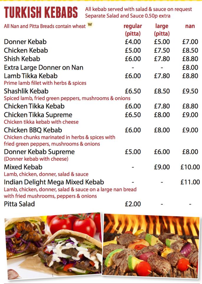 Menu at Indian Delight restaurant, Motherwell, 16b Bell Quadrant