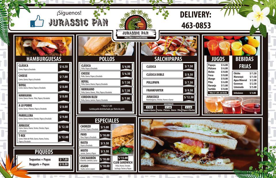 Menu at Jurassic Pan restaurant, Pueblo Libre, Av Antonio José de Sucre 222