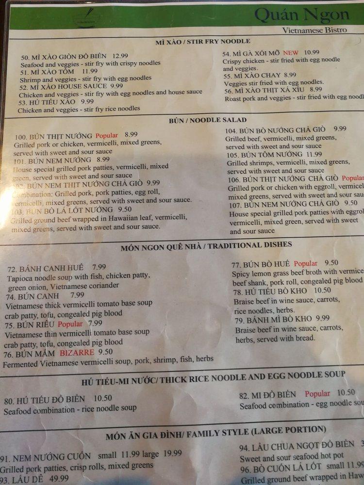 Menu at Quán Ngon Vietnamese Bistro restaurant, Madison Heights ...