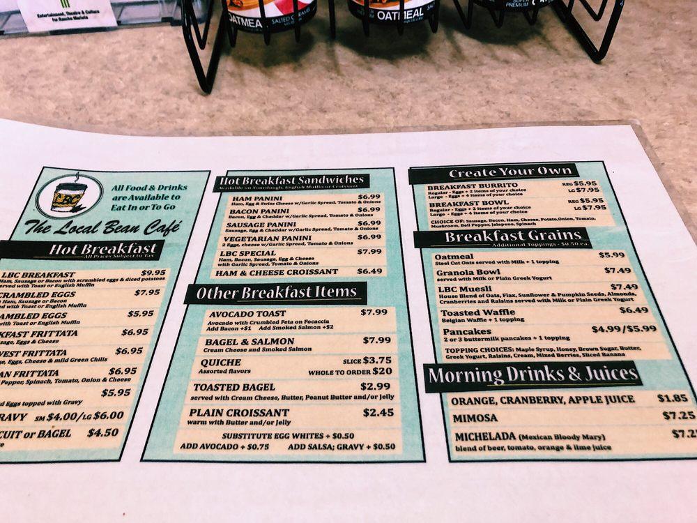 Menu at The Local Bean Cafe, Rancho Murieta