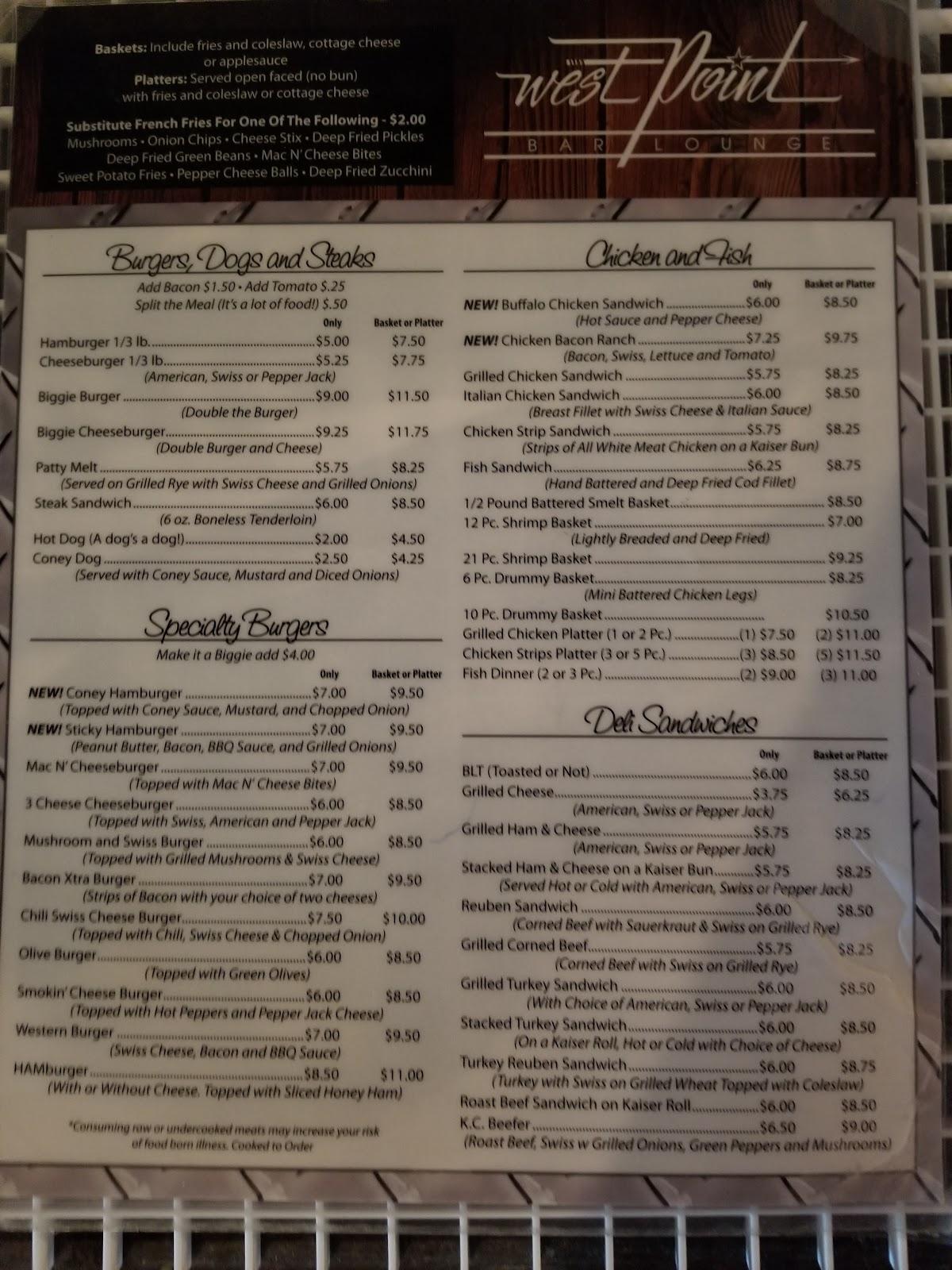 Menu at West Point Lounge pub & bar, Jackson