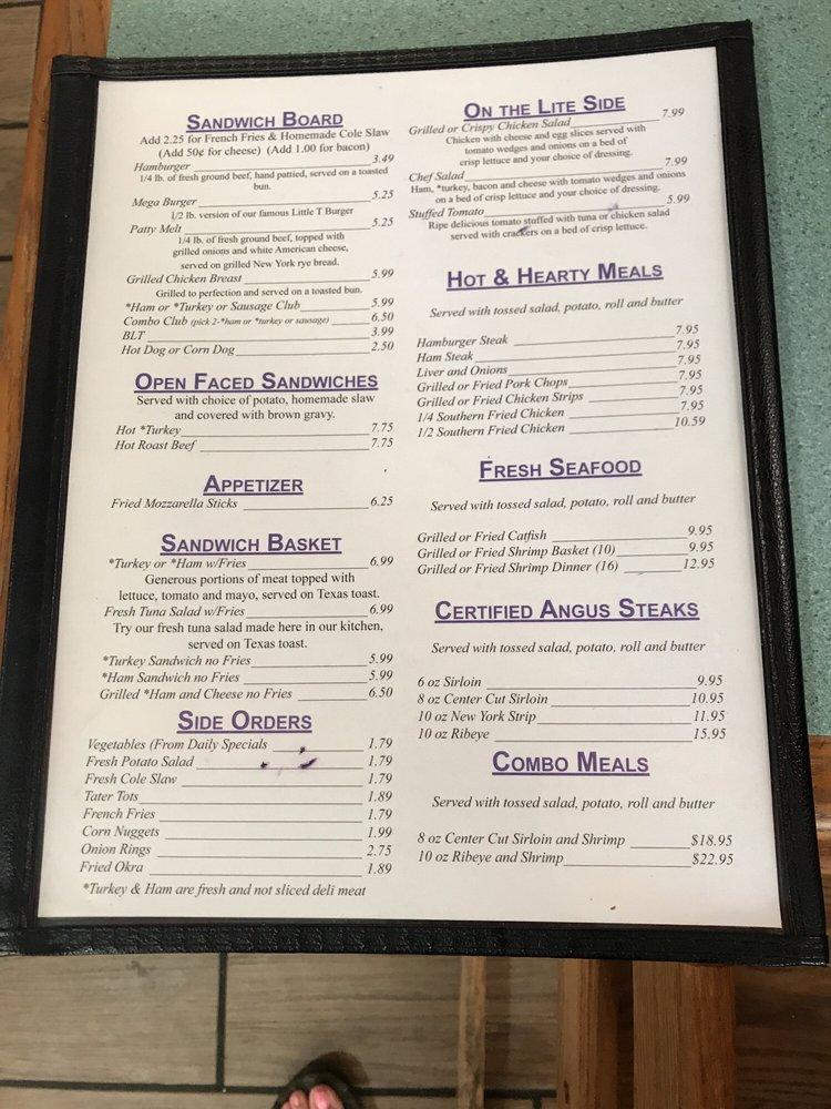 Menu at Bett's Big T Restaurant, Chiefland