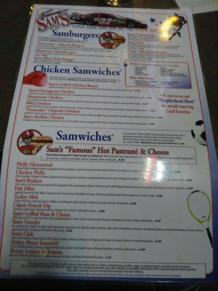 Menu at Famous Sams pub & bar, Tucson, E Irvington Rd