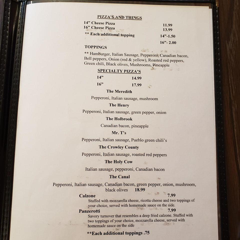 Menu at Feeling saucy pizzeria, Ordway