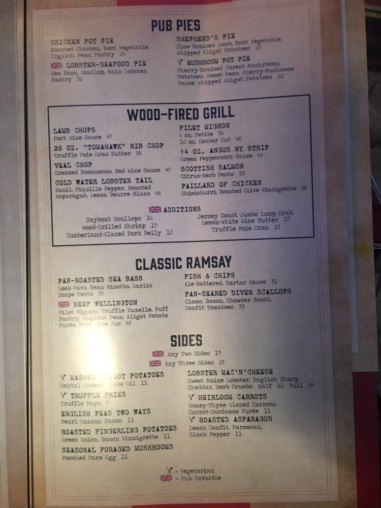 Menu at Gordon Ramsay Pub & Grill, Atlantic City