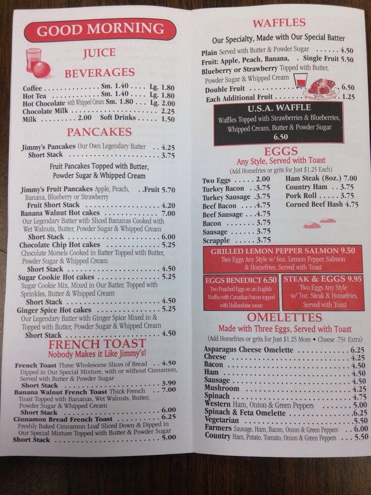 Menu at Jimmy's restaurant, Sharon Hill
