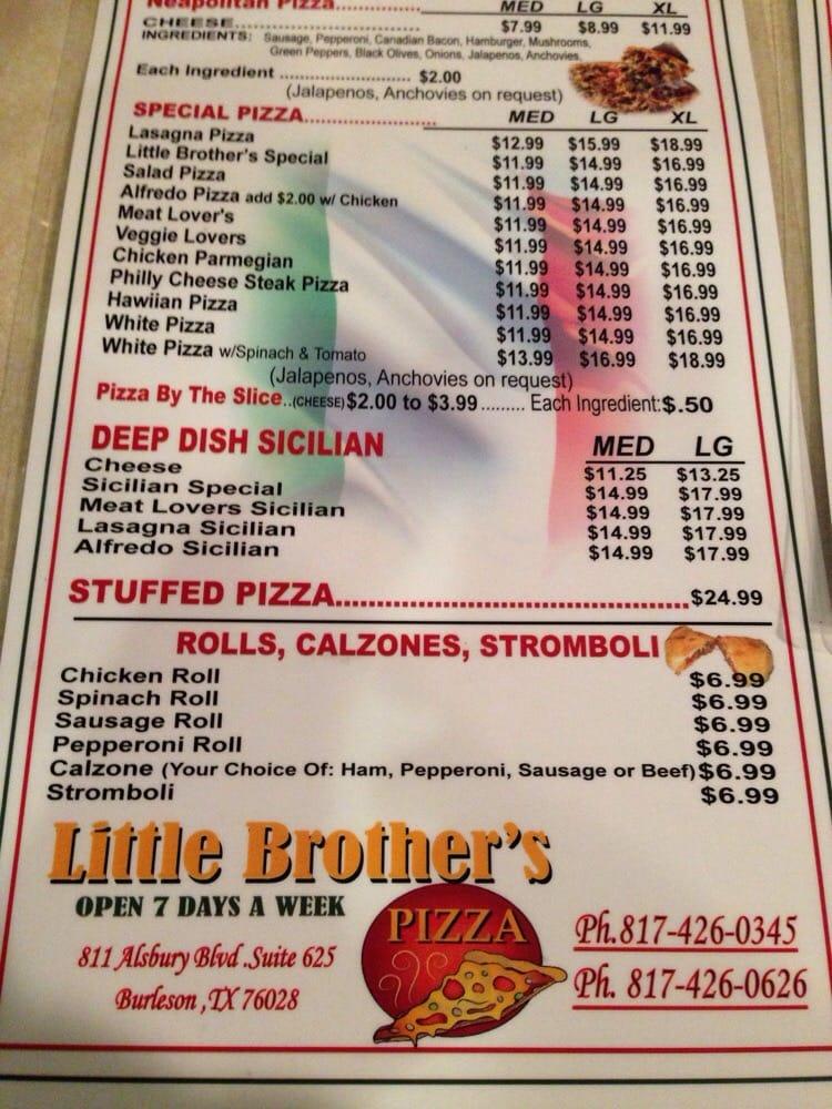 Menu at Little Brother's Pizza pizzeria, Burleson