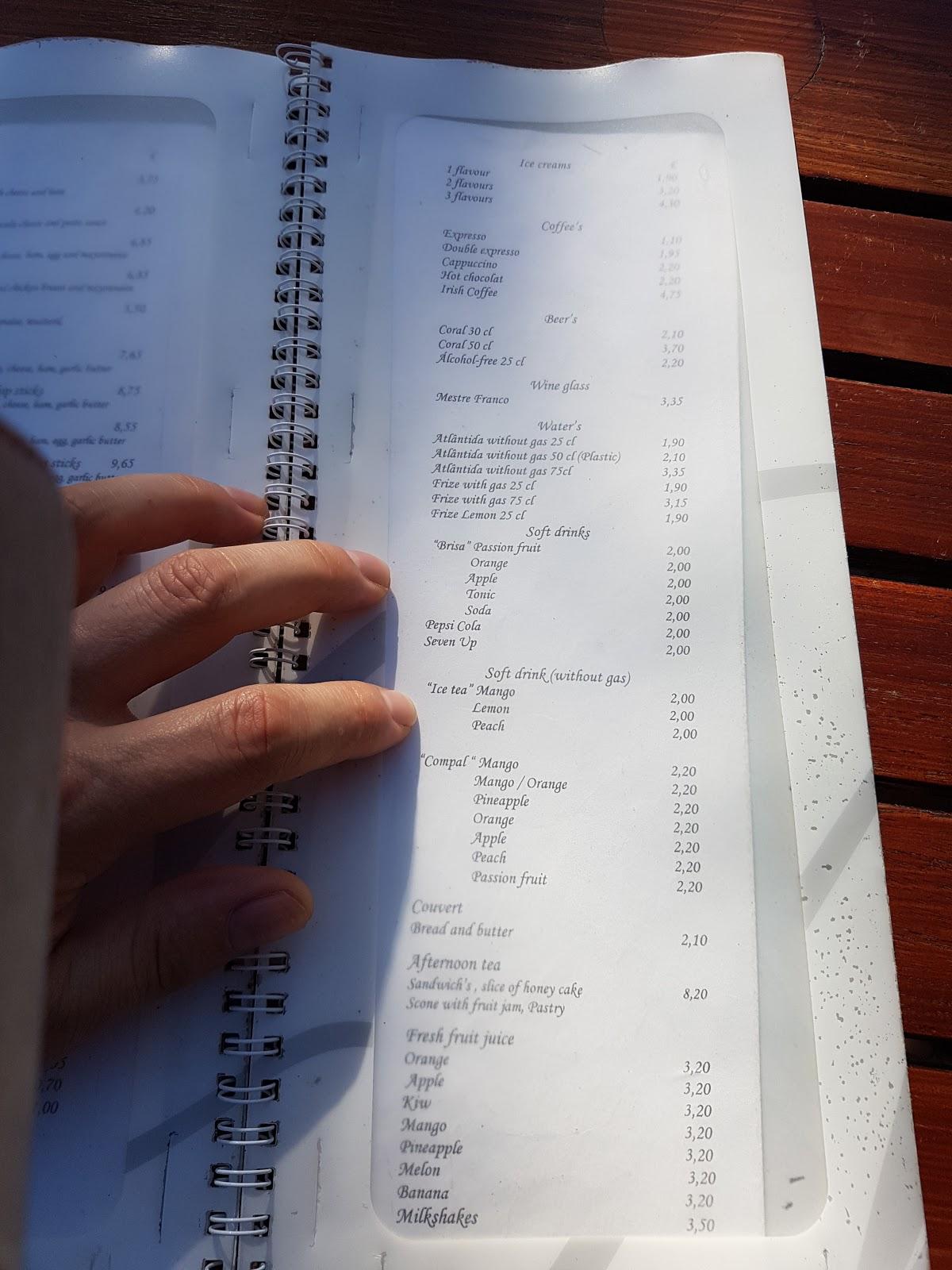 Menu at Magic Tea House cafe, Funchal
