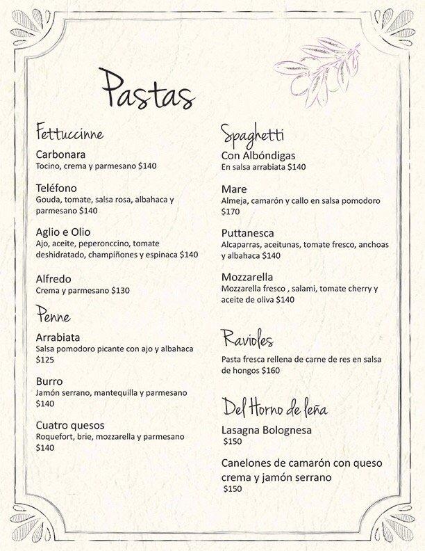 Menu at Mozzarella pizzeria, San Pedro Garza García
