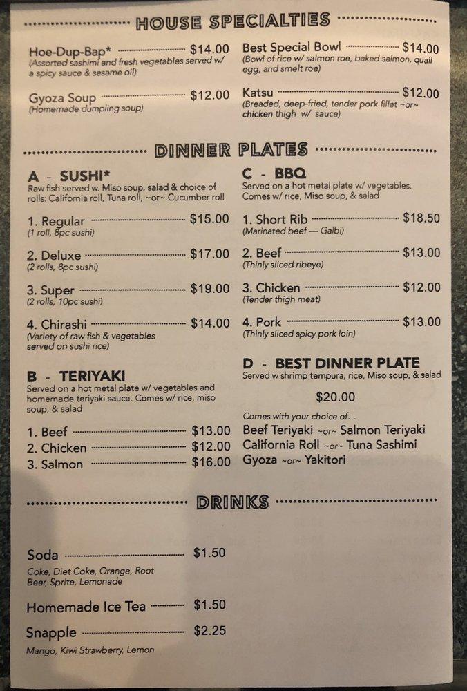 Menu at Best Sushi restaurant, Lake Oswego, Boones Ferry Rd A