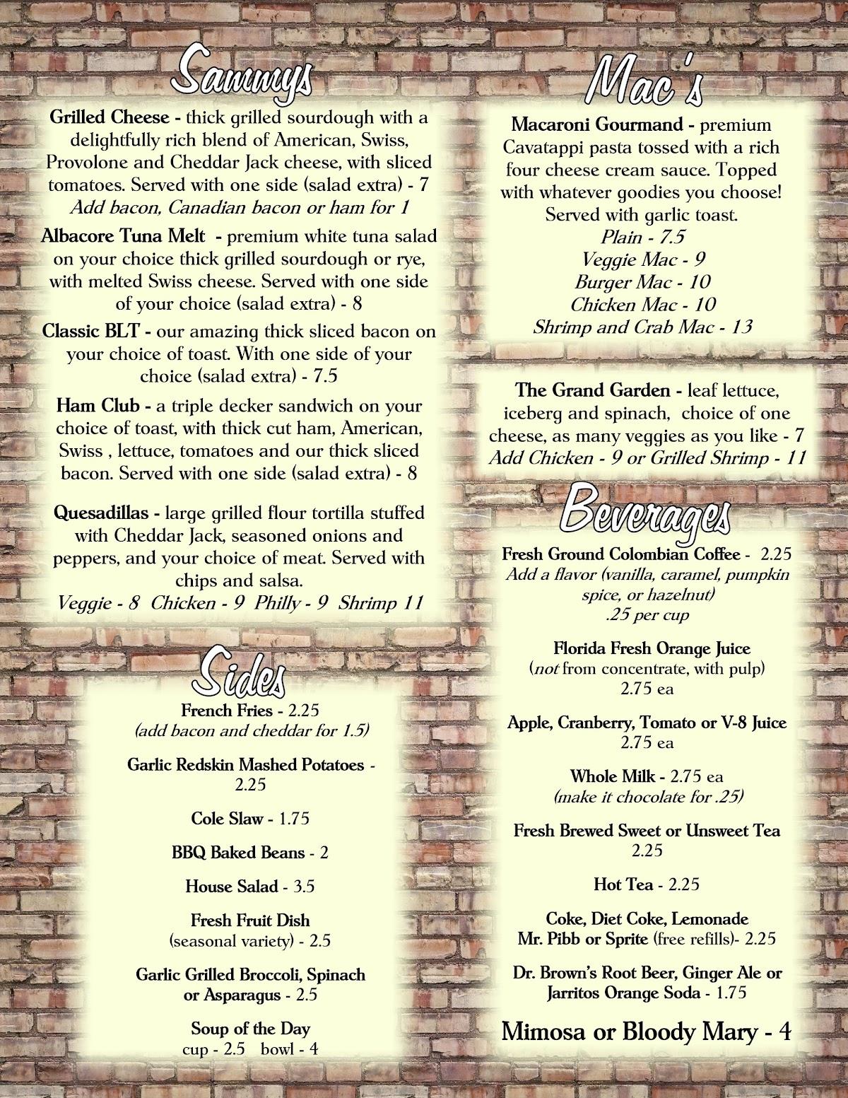 Menu at Café One restaurant, Ormond Beach